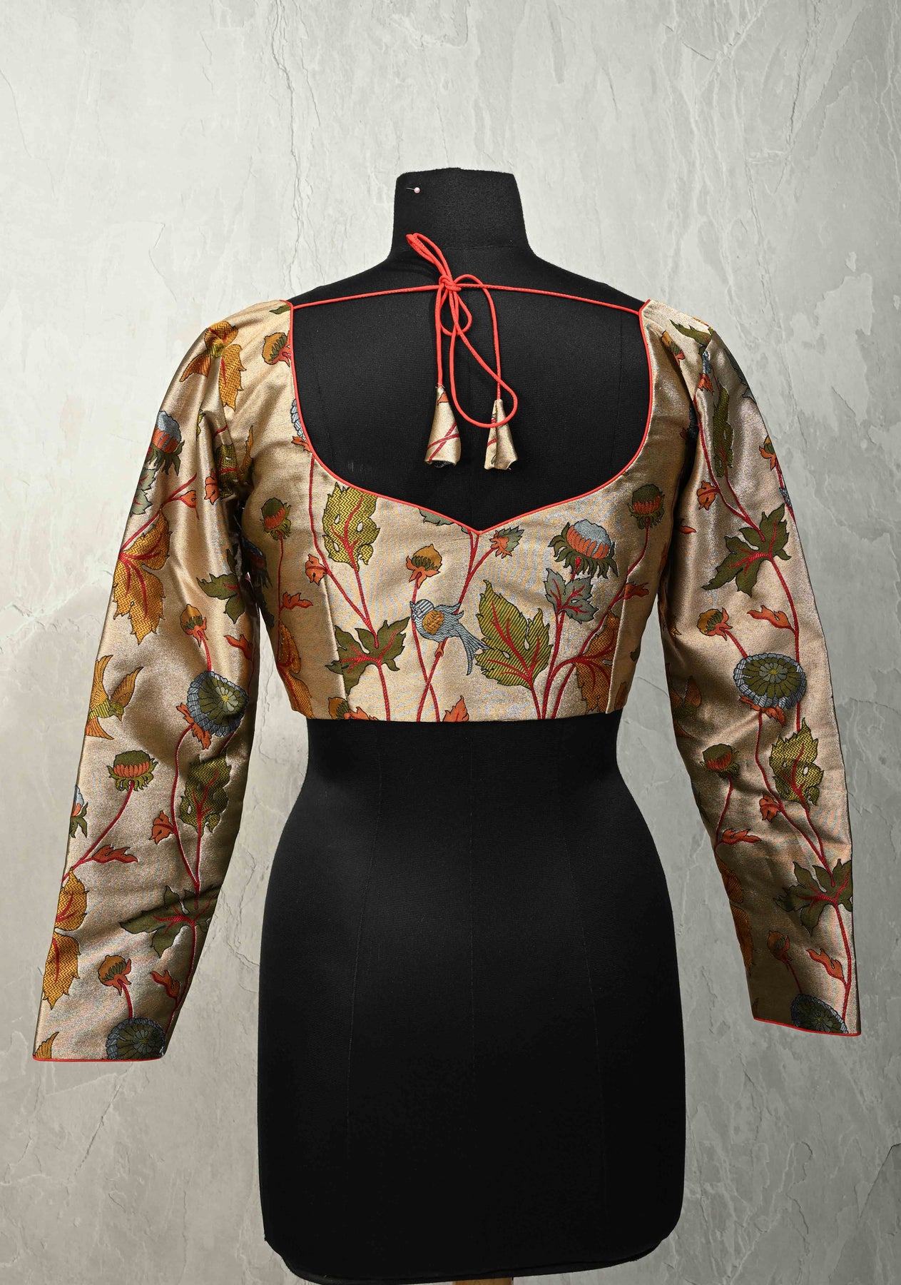 SIZE 36" Bronze Semi Paithani Style Tissue Silk Leaf Neckline with Mee ...