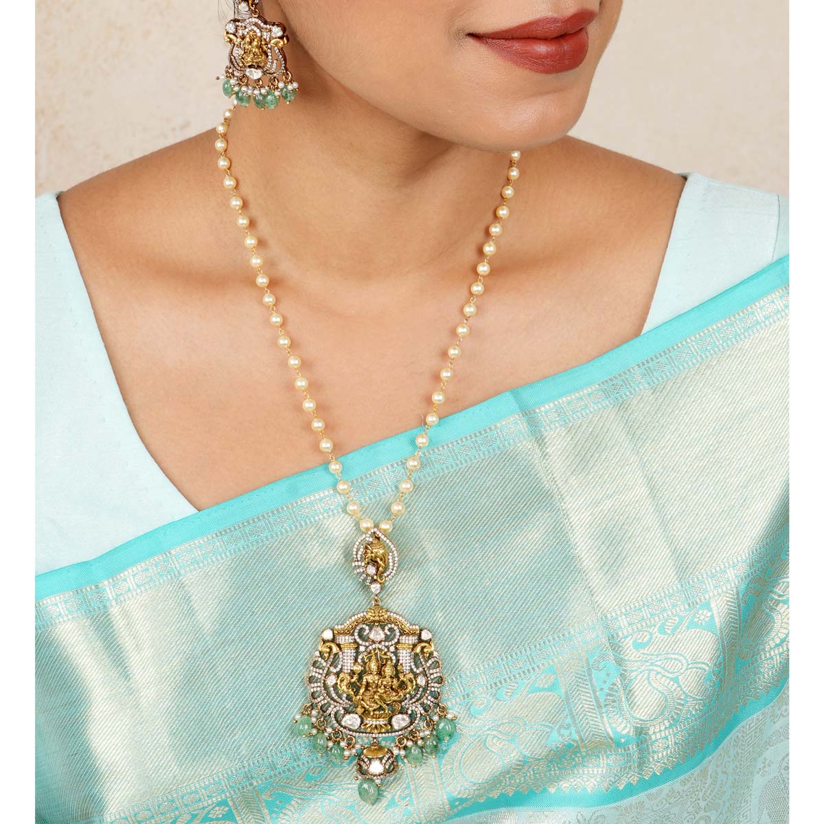 925 Silver Rinith Victorian Pendant set - Shobitam