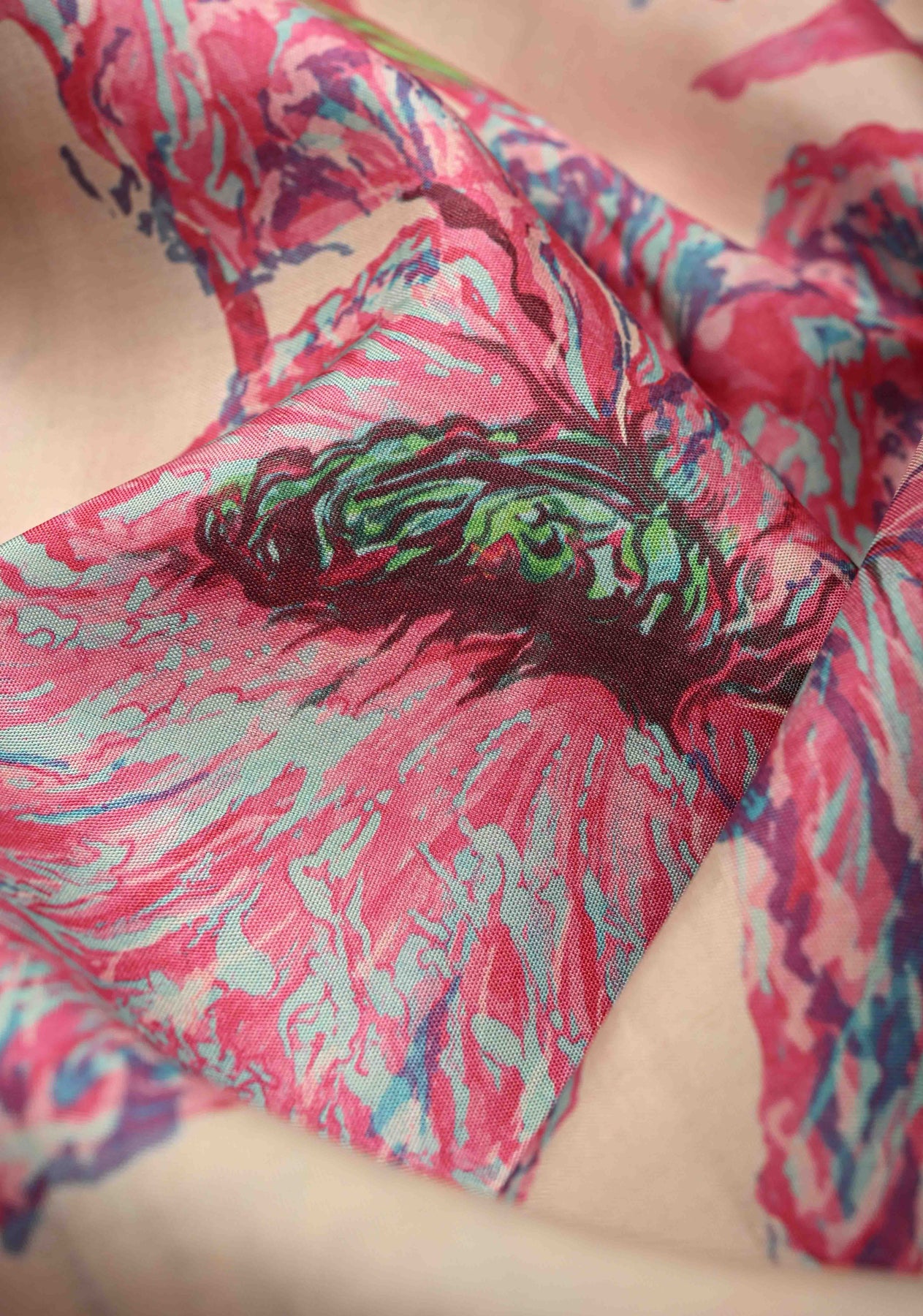 Off White Kanjivaram Silk Saree with Pink Abstract Floral Digital Prin ...