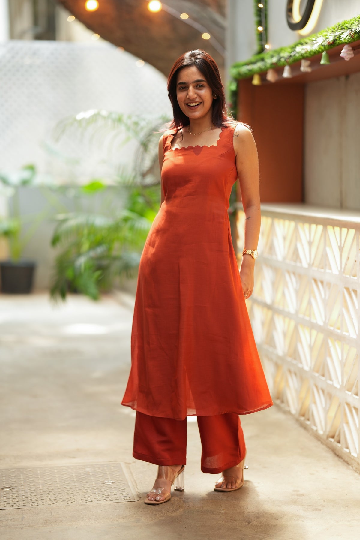 Aarna Rust Orange Kurta Set (Set of 2)|Made To Order - Shobitam