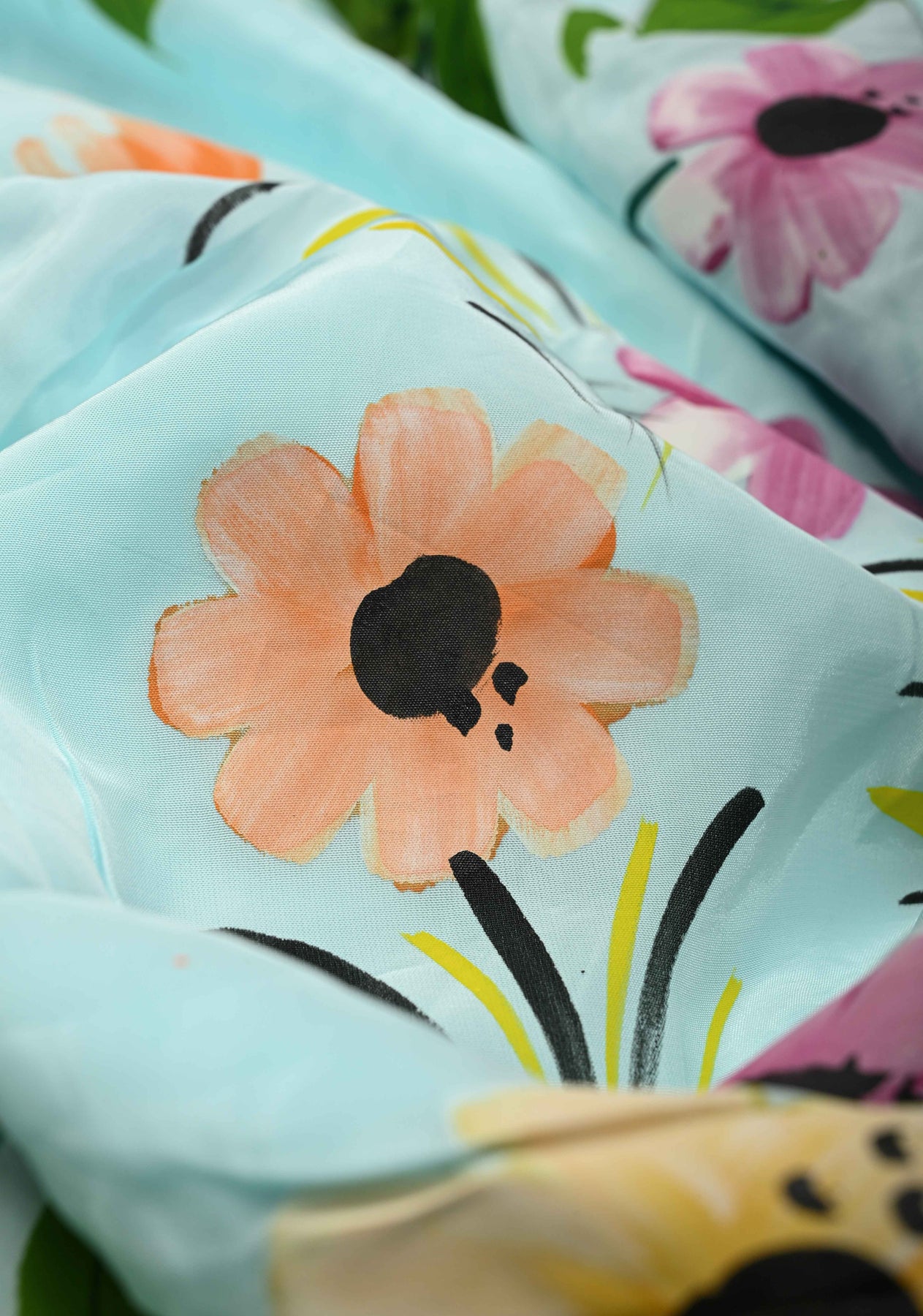 Powder Blue Modal Silk Saree with Floral Hand Painted and delicate pea ...