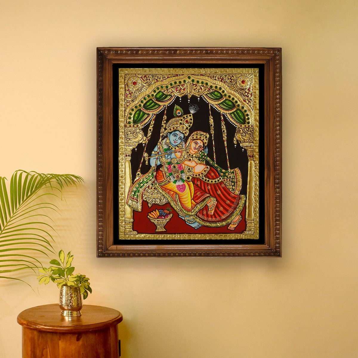 12x10" Tanjore Painting Swing Radha Krishna Authentic With 22 Ct gold ...