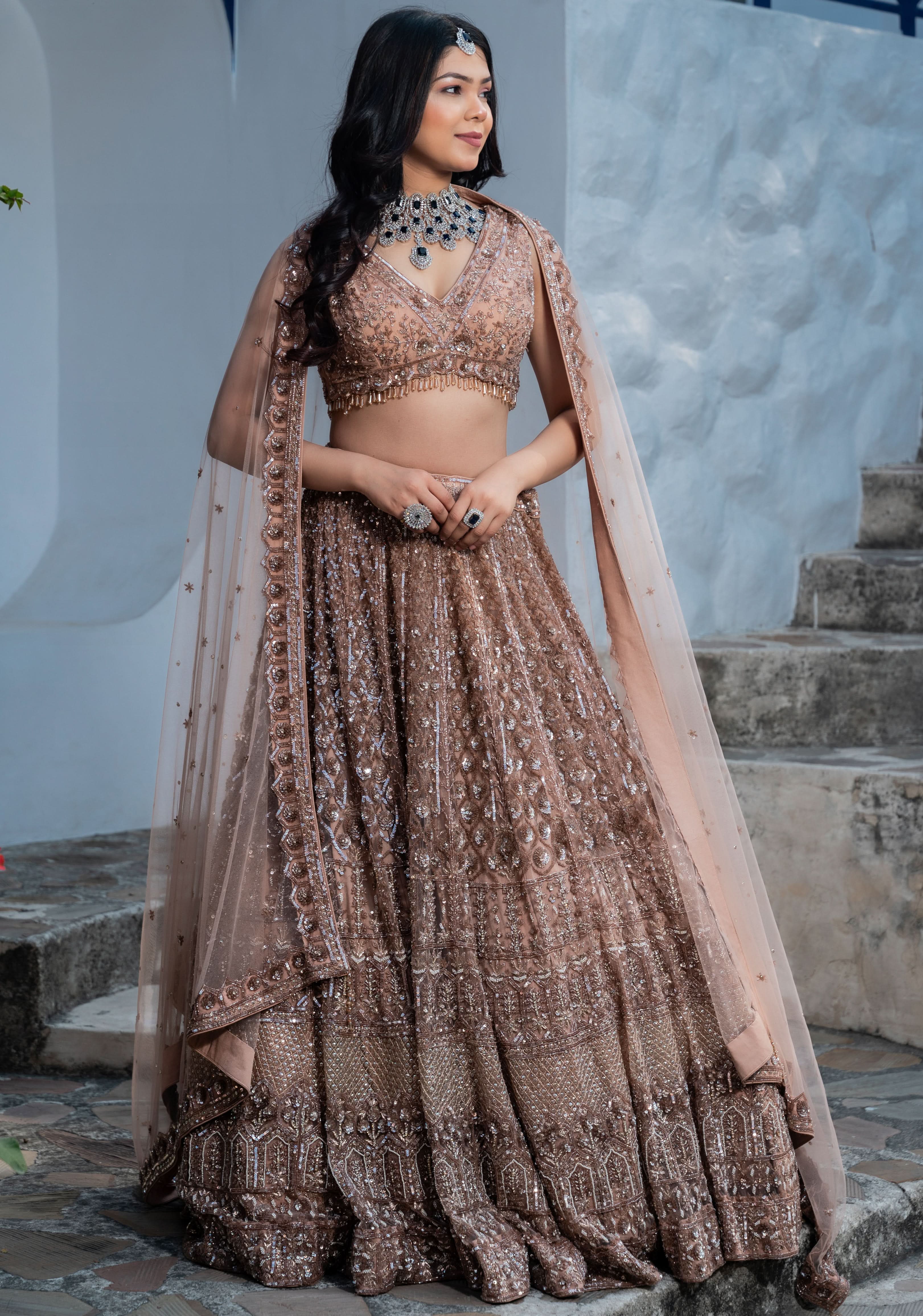 Golden Goddess Chikoo Color Wedding Lehenga with Handwork embellishmen ...
