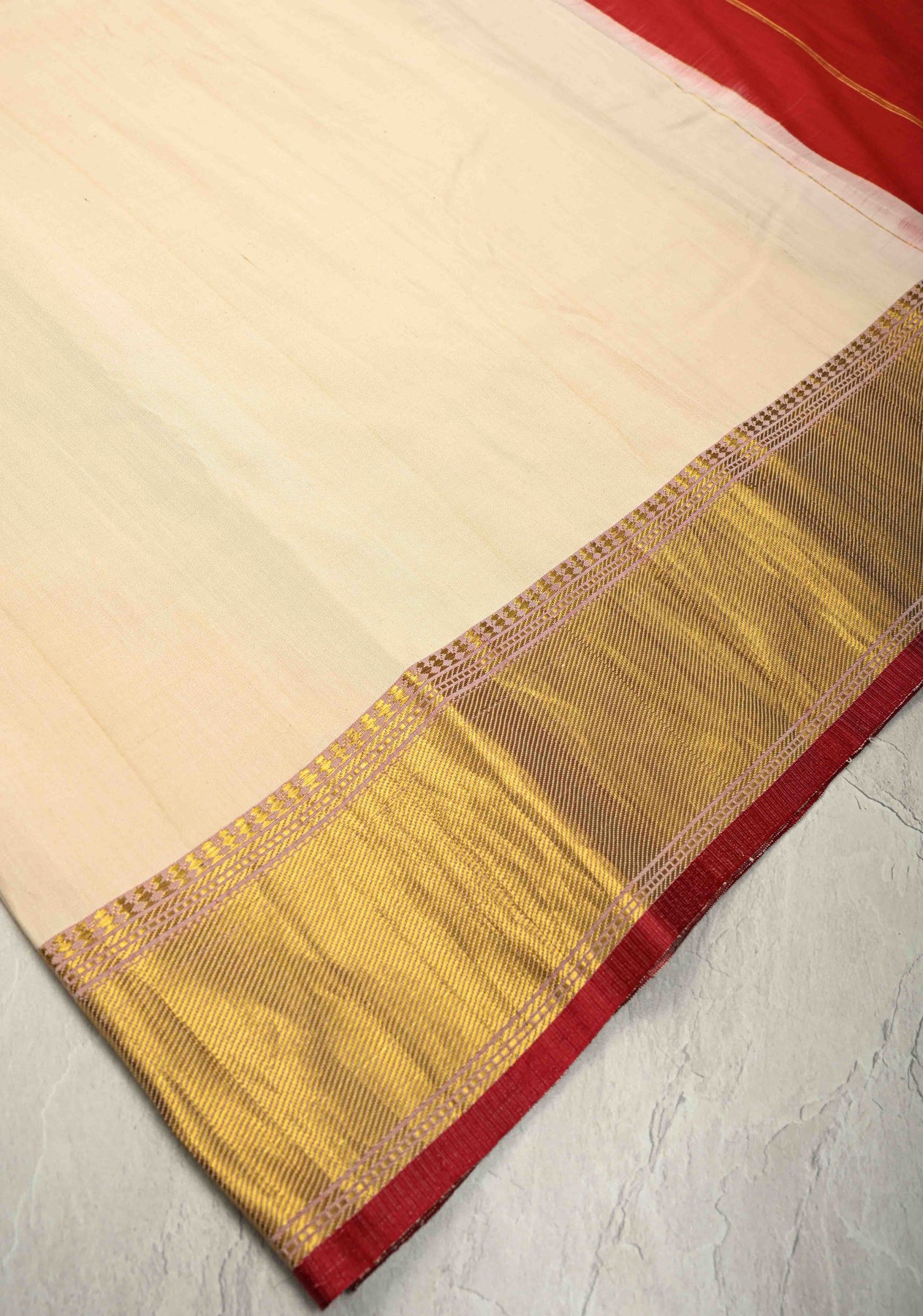 Off White Eri Silk Saree With Wide Zari Border and Long Tassels | SILK ...
