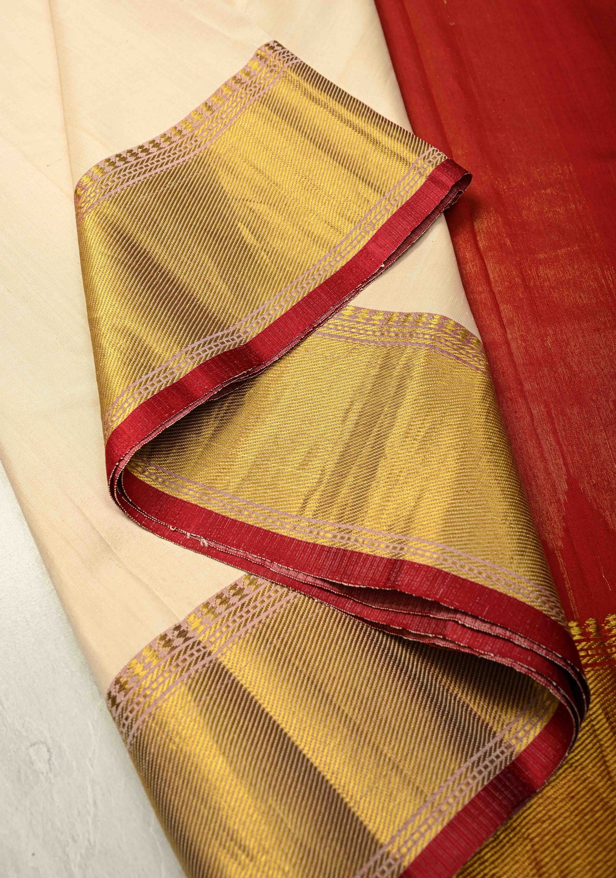 Off White Eri Silk Saree With Wide Zari Border and Long Tassels | SILK ...