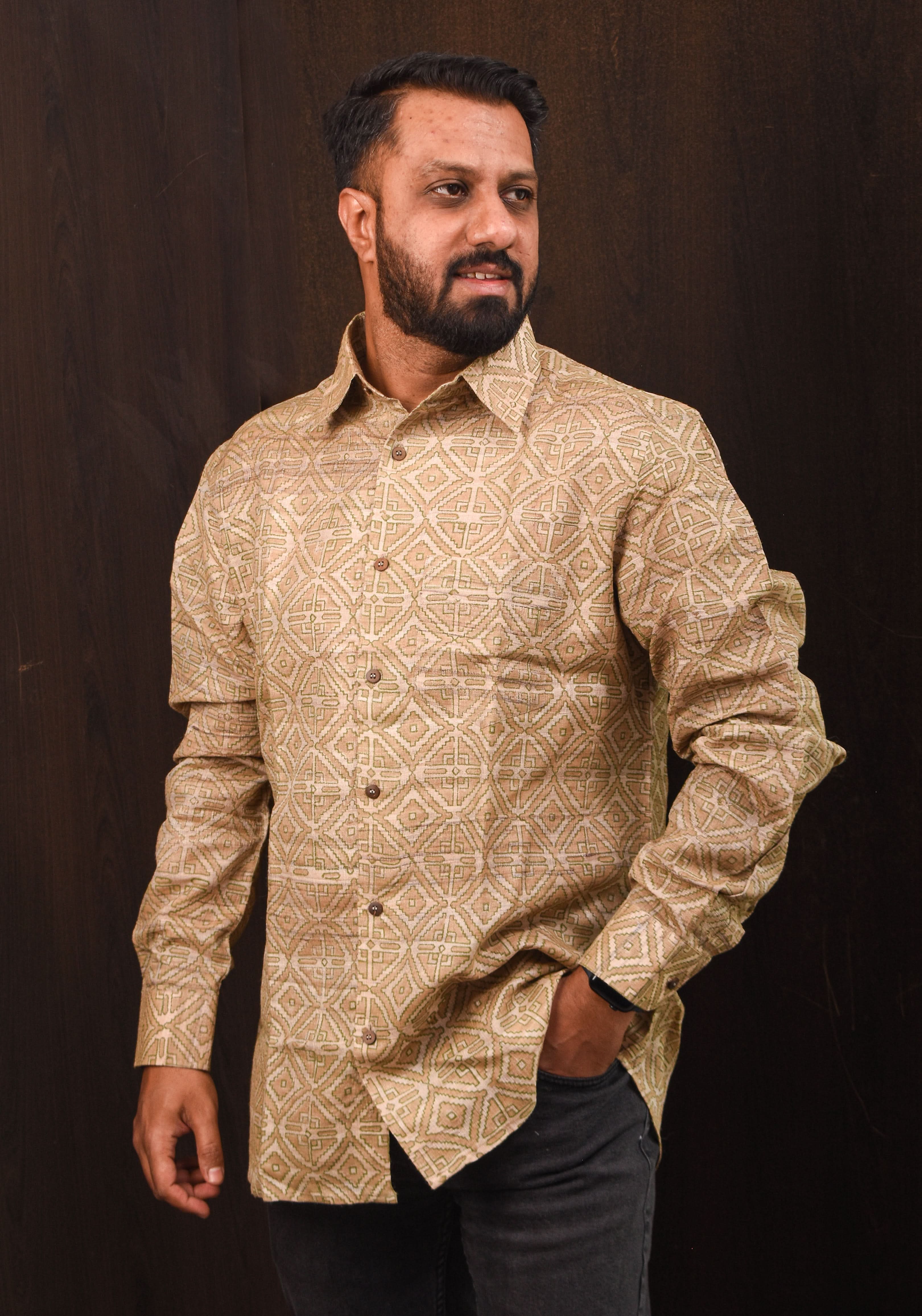 Tussar Silk by Cotton Shirt in natural Color with Full Sleeve and subt ...