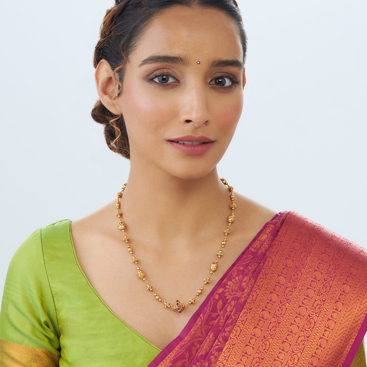 Gold-Plated Traditional Mala with Ruby Details - Shobitam