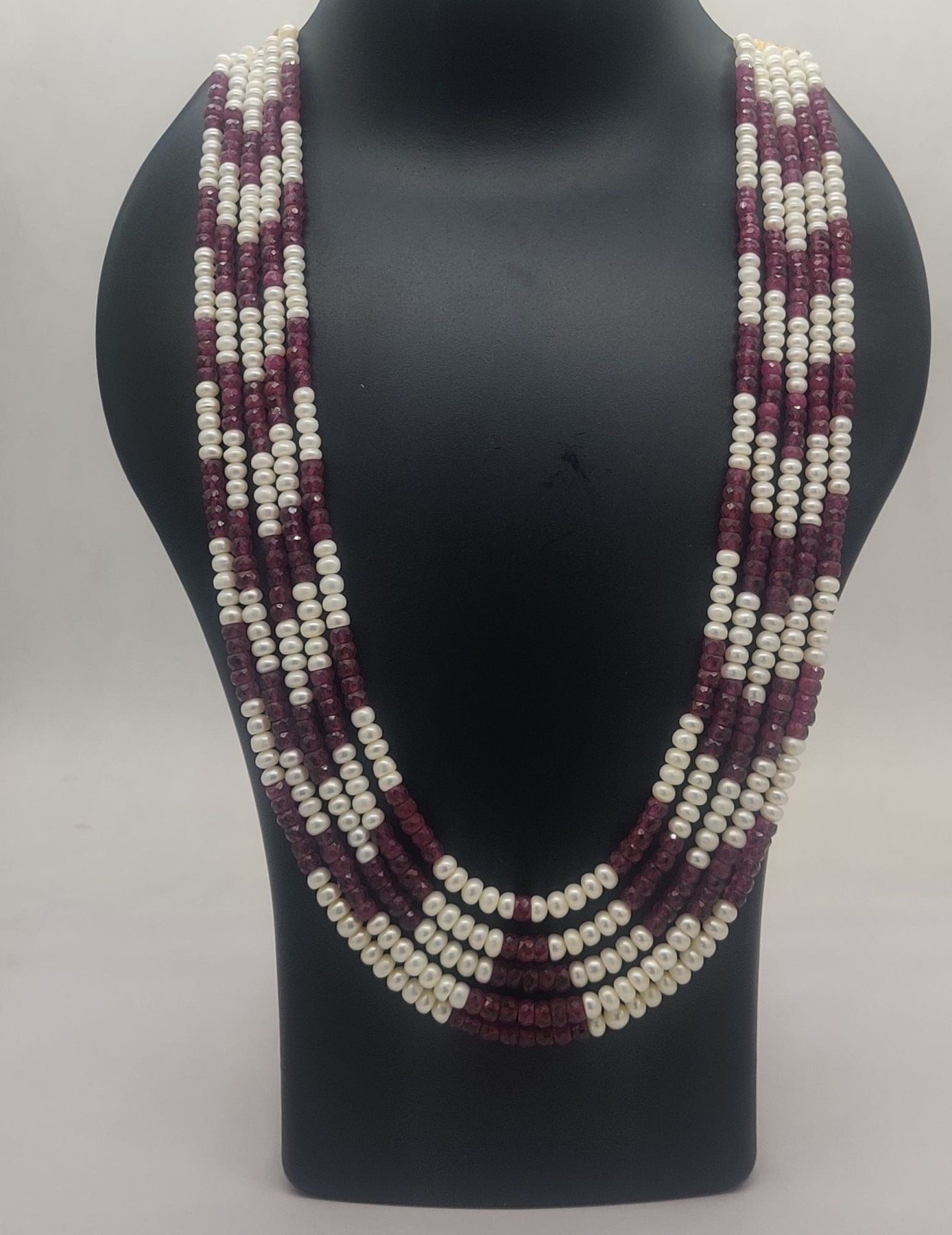 Ruby Pearl Cascade Necklace - Shobitam
