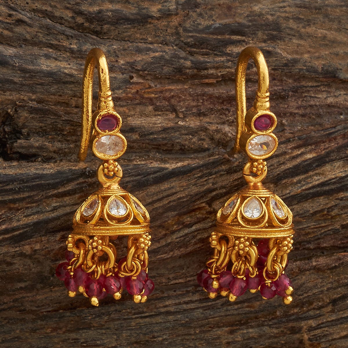 Pure 92.5 Silver, Gold-Plated Traditional CZ-Studded Jhumka Earrings w ...