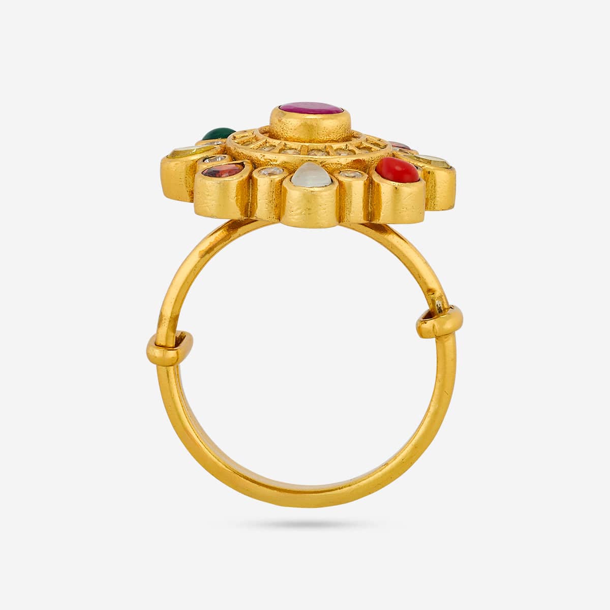 Pure 92.5 Silver Gold Plated Colorful Gemstone Navaratna Ring in Flora ...