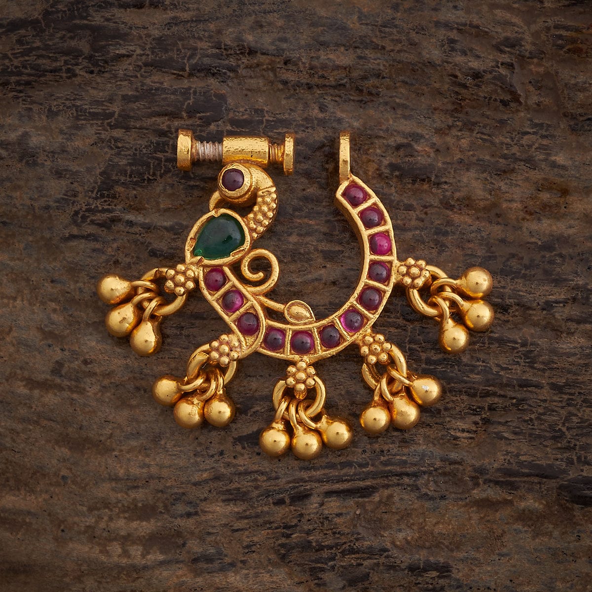 Pure 92.5 Silver, Gold-Plated Traditional Nakshi Peacock Screw on Nose ...