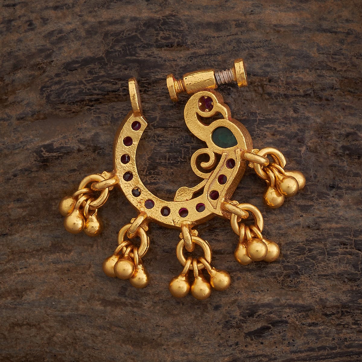 Pure 92.5 Silver, Gold-Plated Traditional Nakshi Peacock Screw on Nose ...