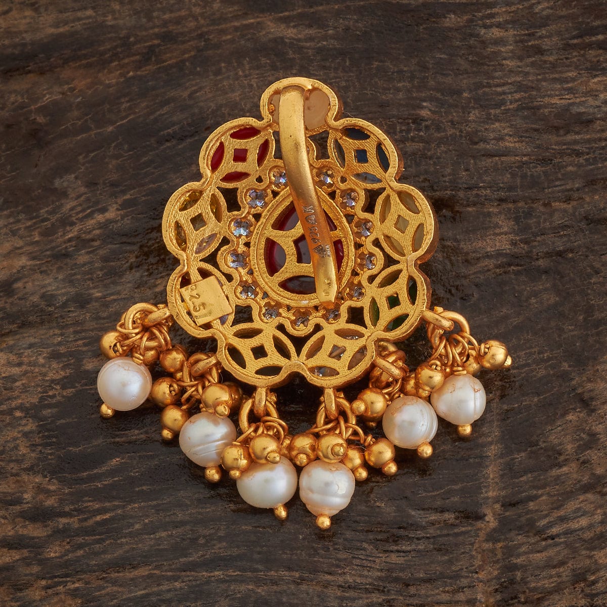 Pure 92.5 Silver Gold Plated CZ-Accented Navaratna Pendant Featuring O ...