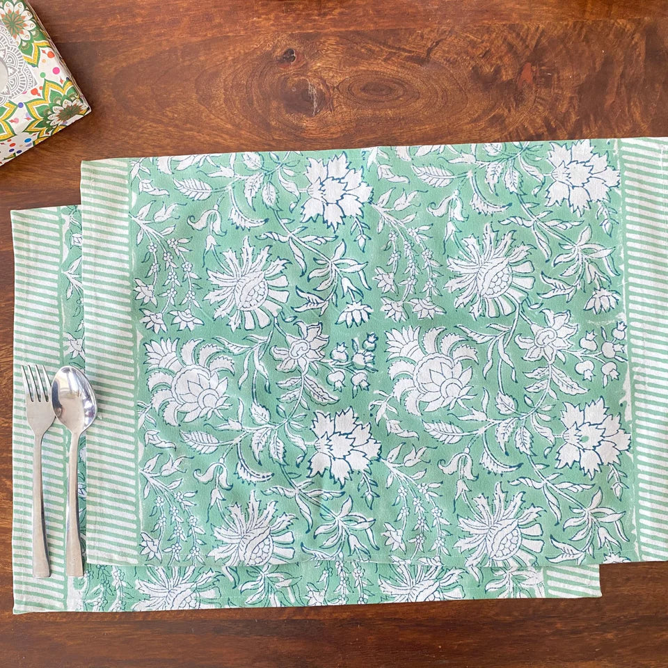 Vasanta Hand Block Print Placemats, 12" x 18", Set of 6 - Shobitam